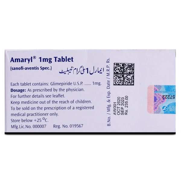 Amaryl 1mg Tablet 15 'S - Uses, Benefits, Side Effects