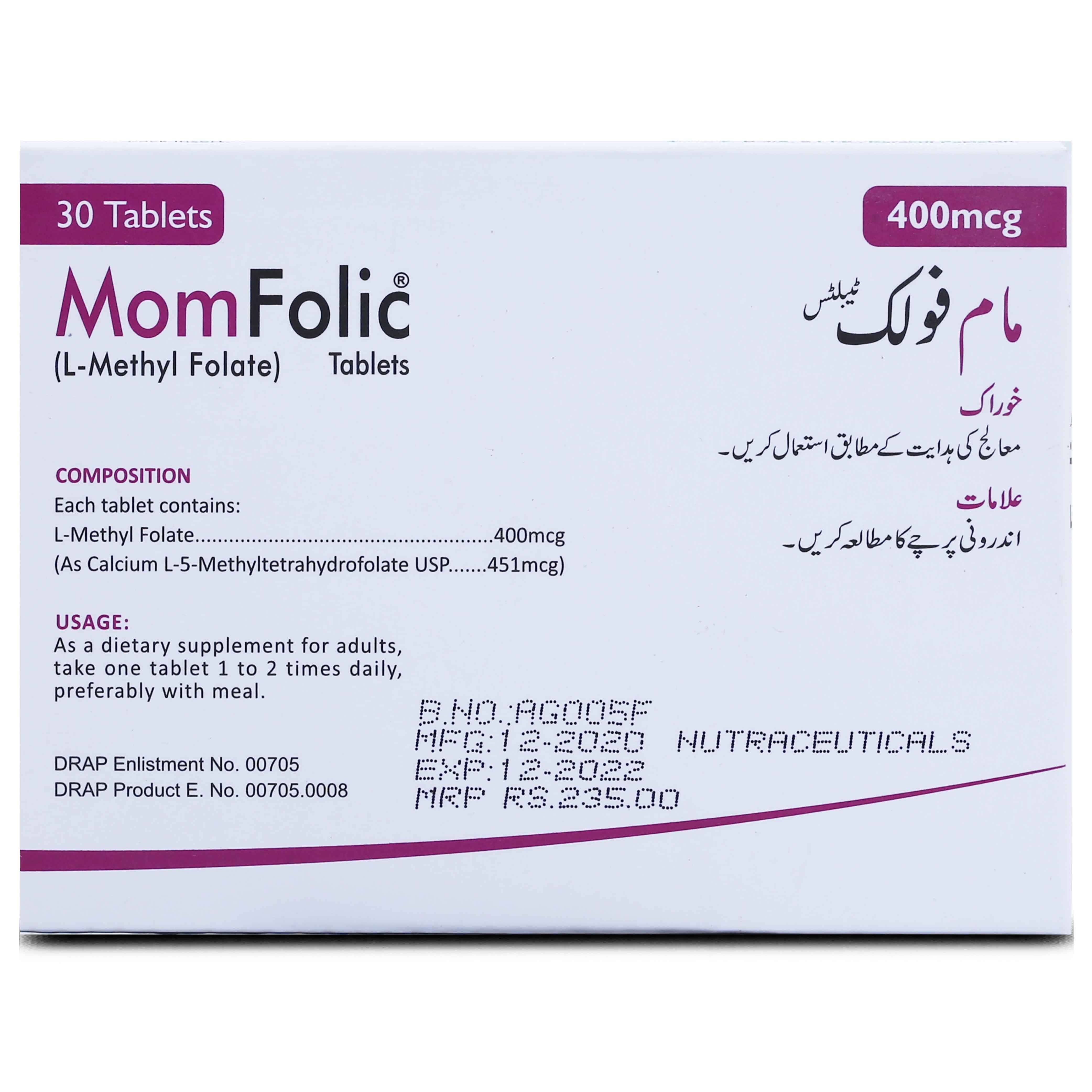 Mom-Folic 400mcg Tablet 15 'S - Uses, Benefits, Side Effects