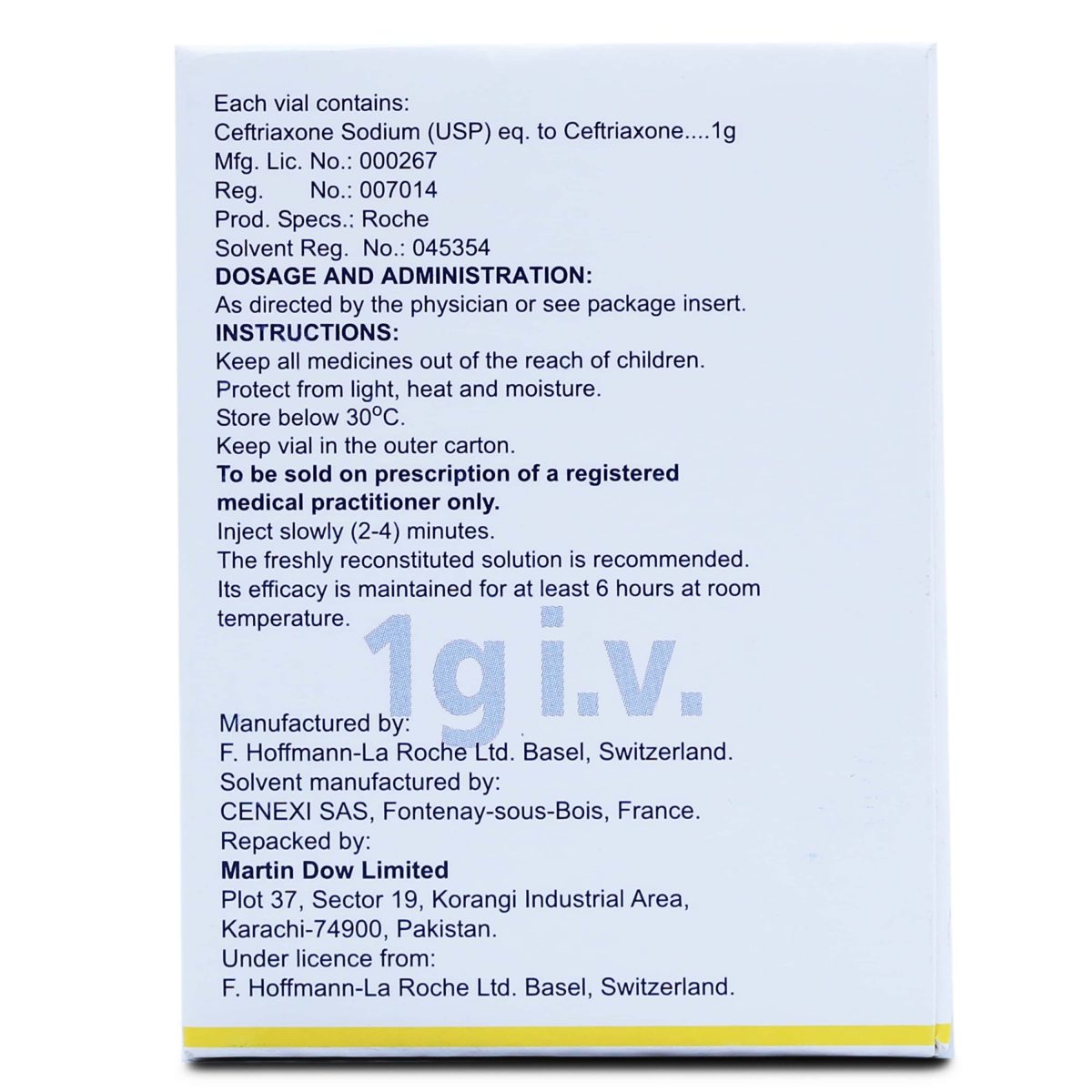 Rocephin IV 1gm Injection 1 vial - Uses, Benefits, Side Effects